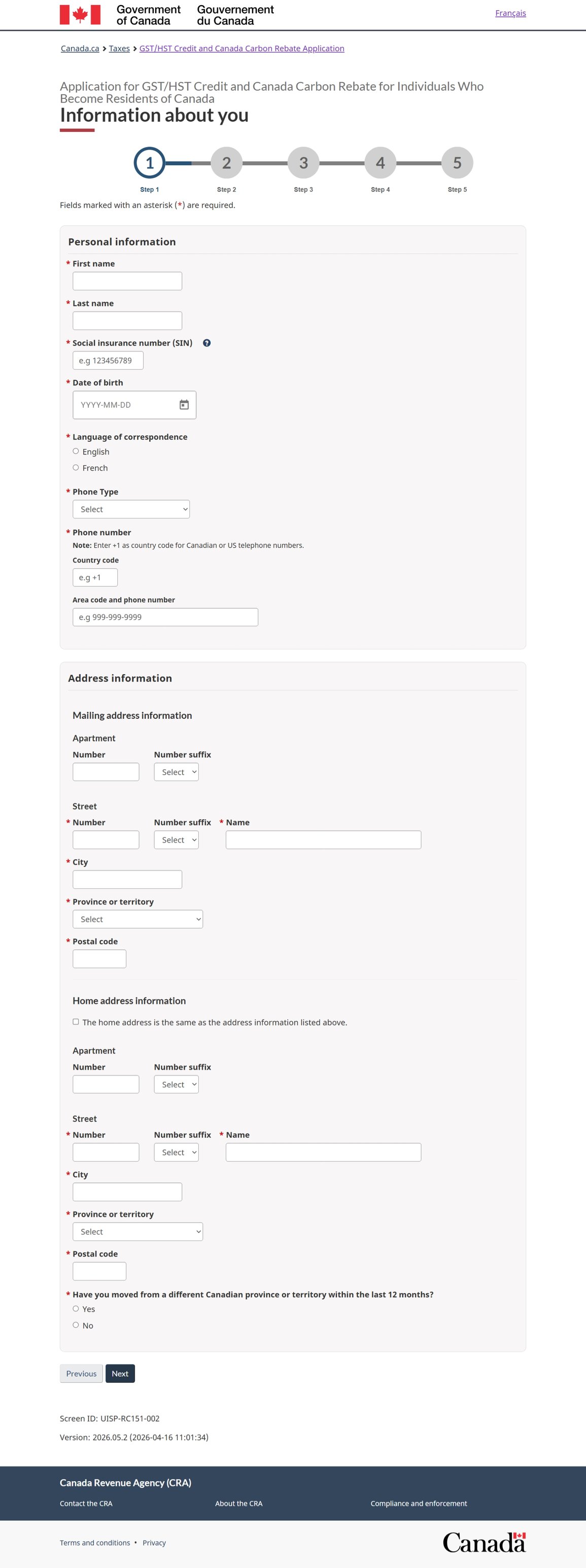 How to Fill Out Form RC151 Online: GST/HST Credit and Canada Carbon ...